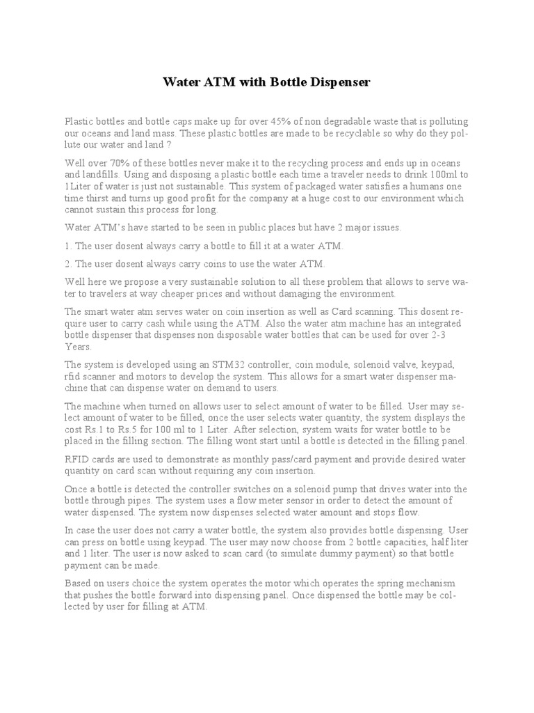 Water ATM With Bottle Dispenser | PDF | Automated Teller Machine ...