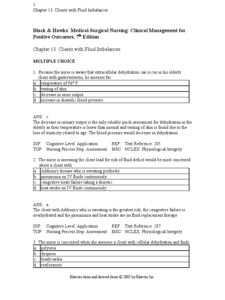 Chapter - 013 Fluid Imbalances | PDF | Dehydration | Diseases And Disorders