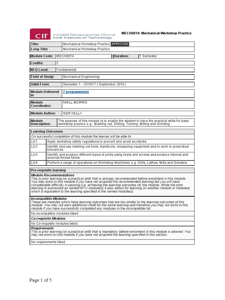 Module Mechanical Workshop Practice Pdf Secondary Sector Of The