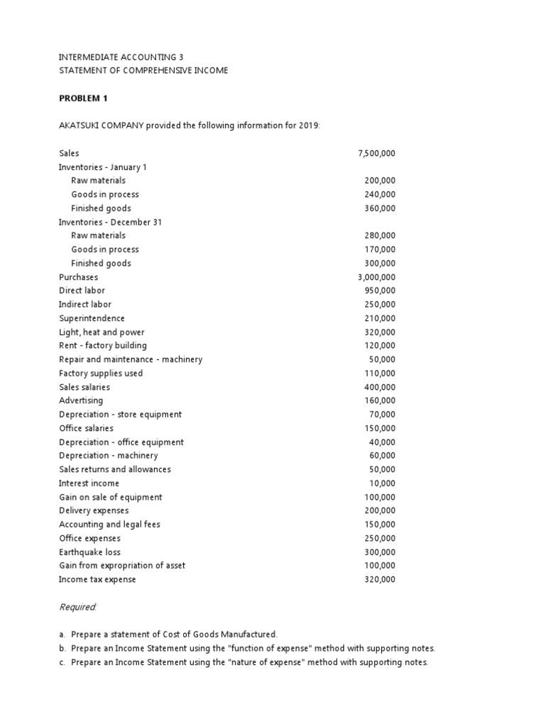 Statement of Comprehensive Income Problems | PDF | Expense | Income Statement