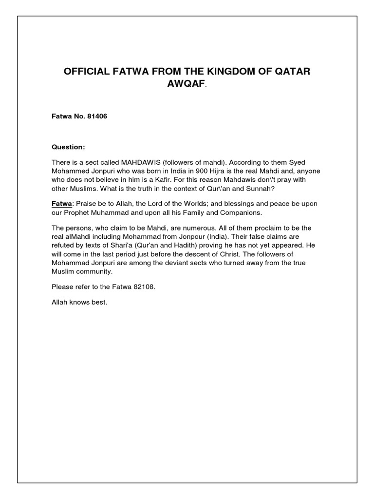 Fatwa From Qatar | PDF | Hadith | Muhammad