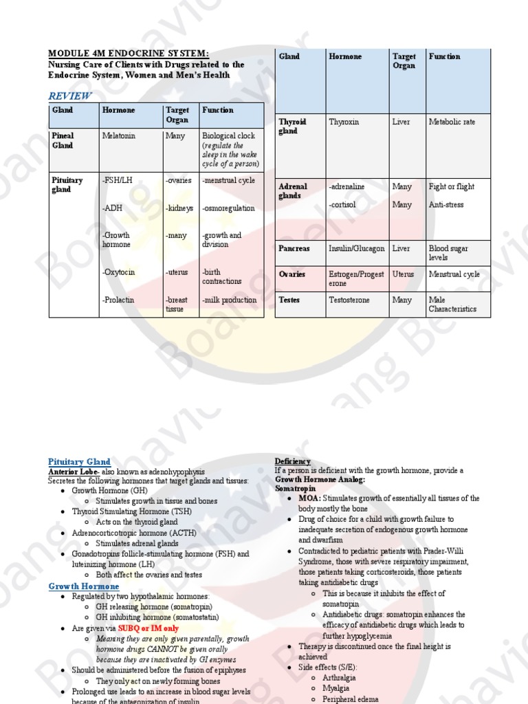 Pharma 4M Lecture Notes | PDF | Hypothyroidism | Growth Hormone