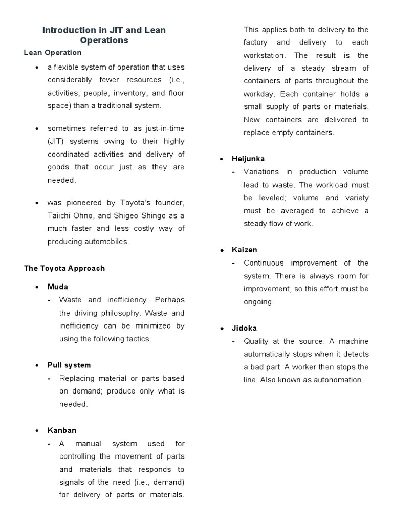 Introduction in JIT and Lean Operations | PDF | Lean Manufacturing | Inventory