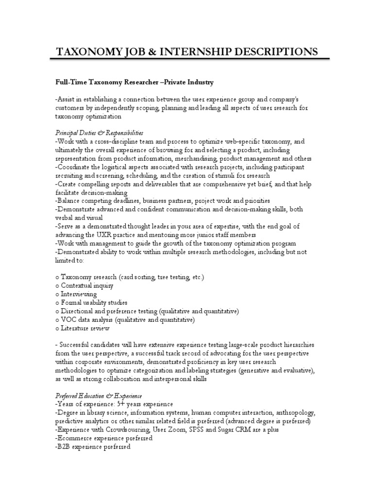 Taxonomy Job Descriptions 12 - 3 - 15 | PDF | Communication ...
