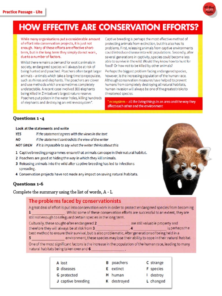 Conservation Reading Practice Questions | PDF