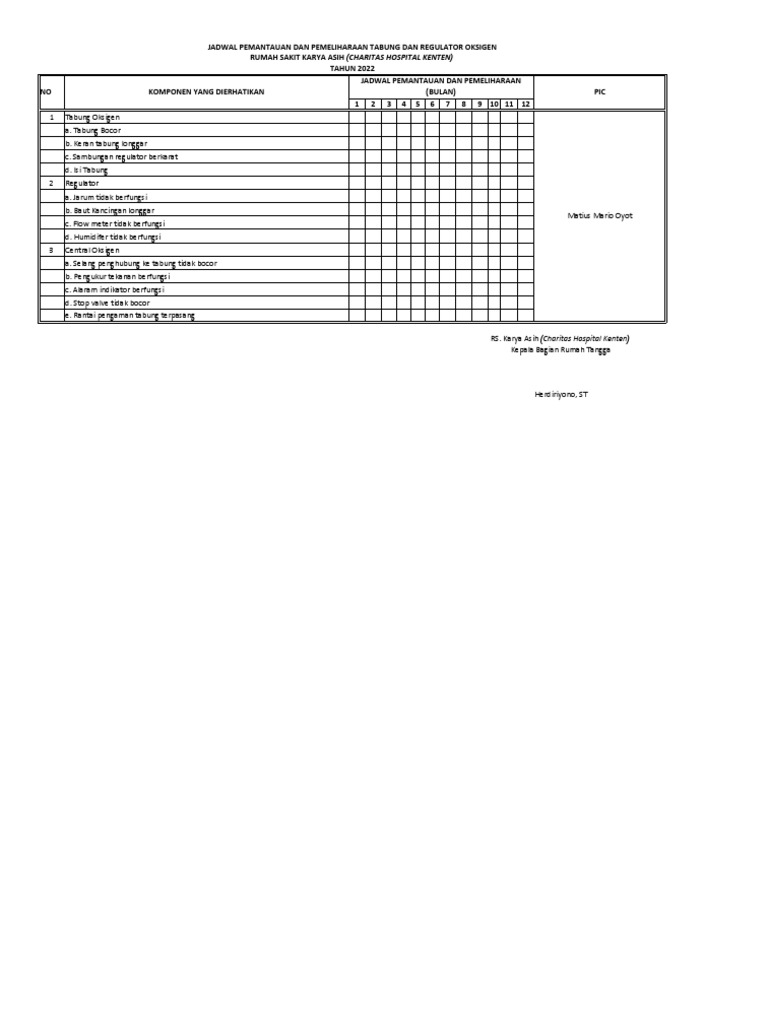 Ceklist Tabung Oksigen | PDF