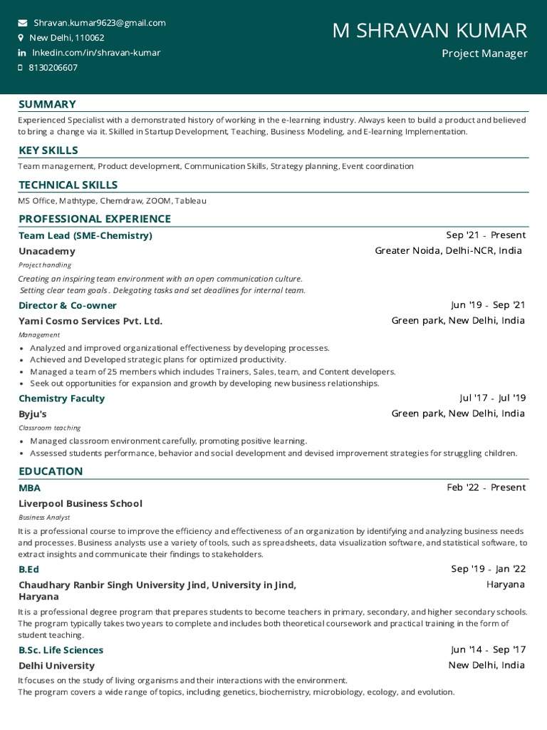 M Shravan Kumar Blank Ba Resume | PDF | Educational Technology