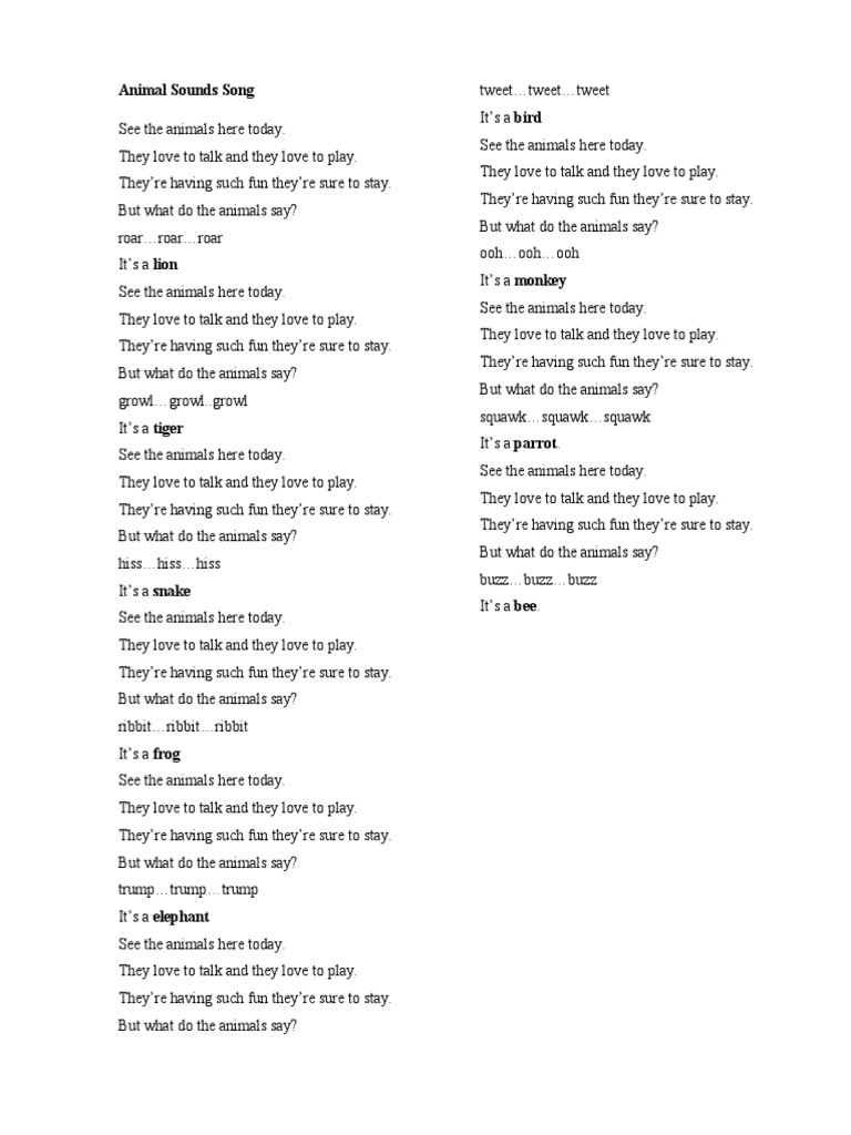 Animal Sounds Song Lyrics | PDF | Language Arts & Discipline
