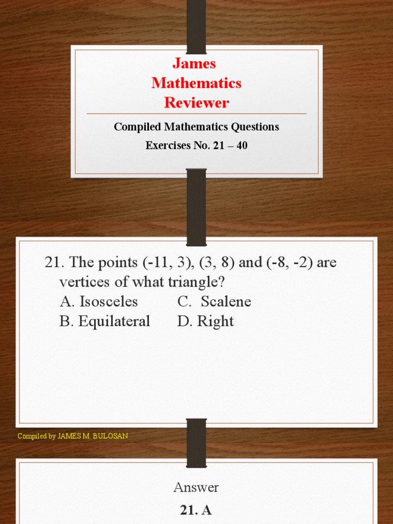 Compiled Math Exercises by James M. Bulosan | PDF | Triangle | Ellipse