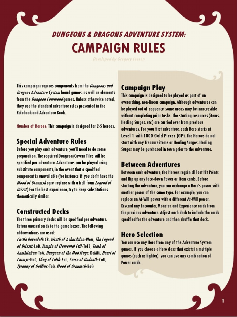 Campaign Rules | PDF | Role Playing Games