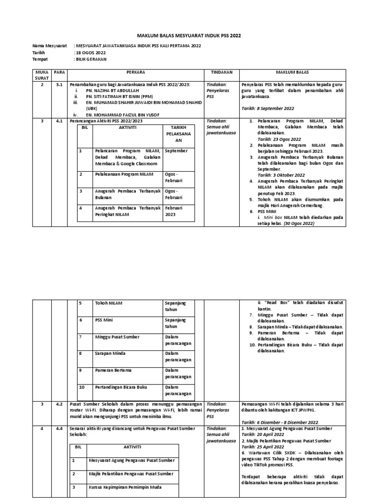 Maklum Balas PSS 2022,2023 | PDF