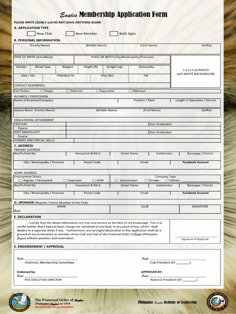 Eagles Membership Application Form | PDF