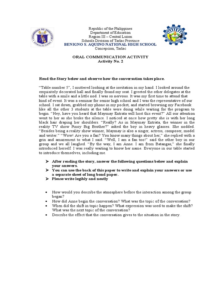 Senior High Oral Communication Task | PDF