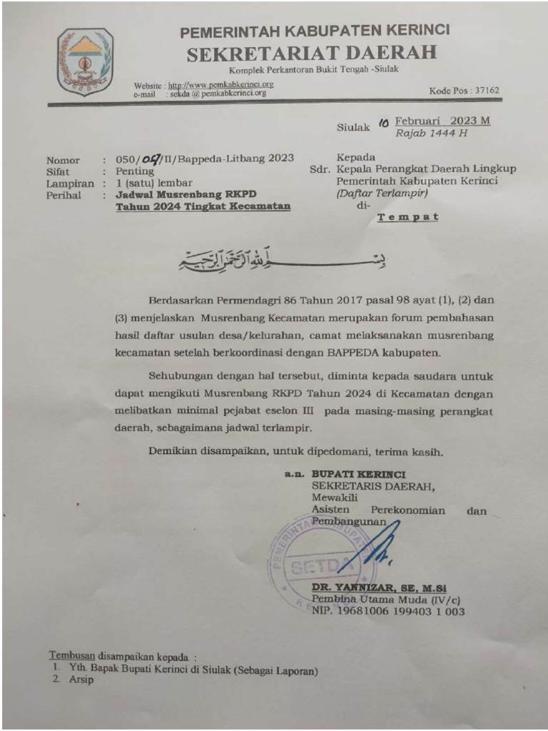 Undangan SKPD Musrenbang Kecamatan 2024 | PDF