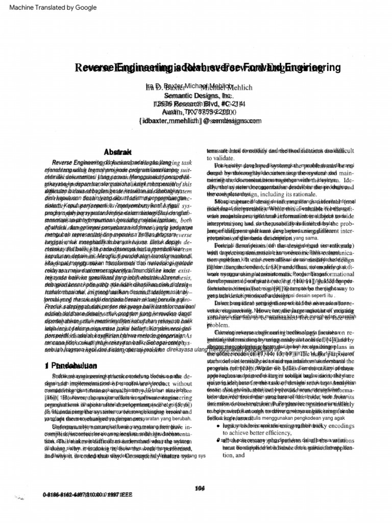 Baxter And Mehlich 1997 Reverse Engineering Is Reverse Forward Engineering Pdf Komputer 3630