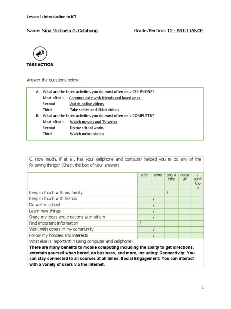 Lesson 1 - TAKE ACTION | PDF | Educational Technology | Internet