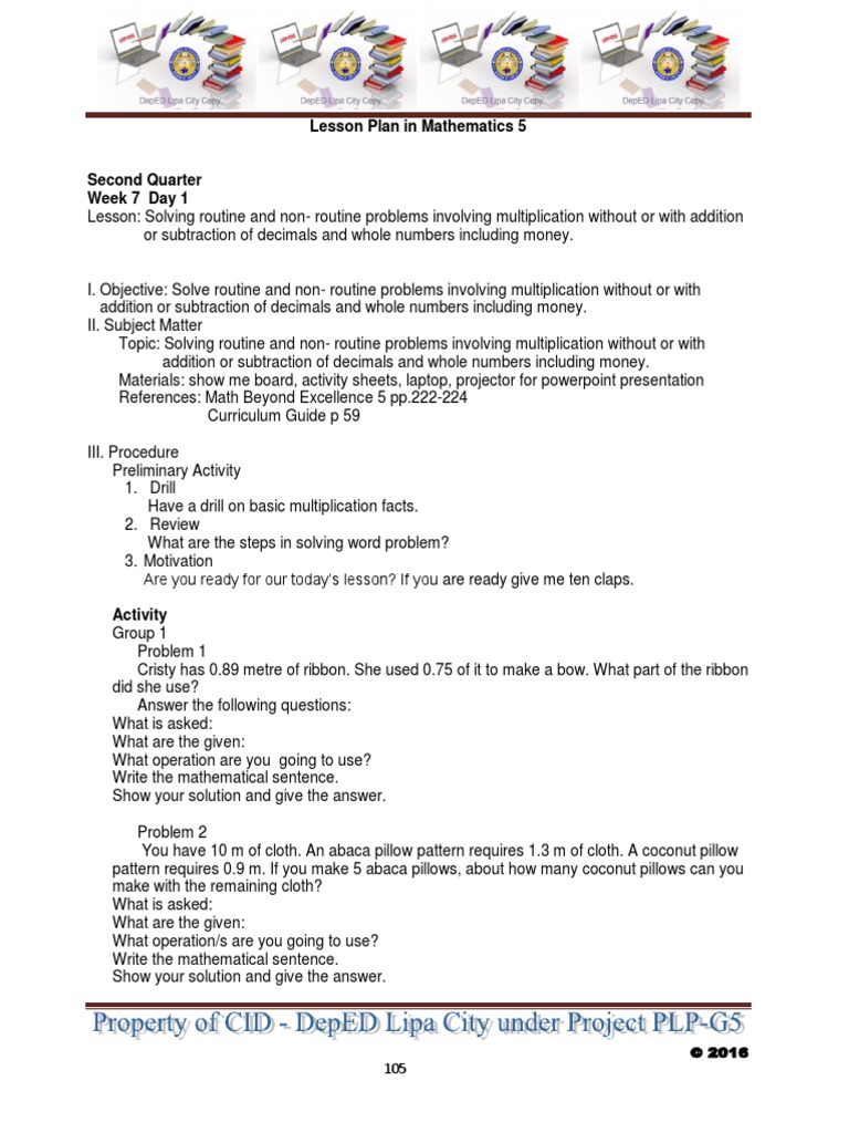 2nd Quarter Math Week 7 (Day 1-5) | PDF | Division (Mathematics ...