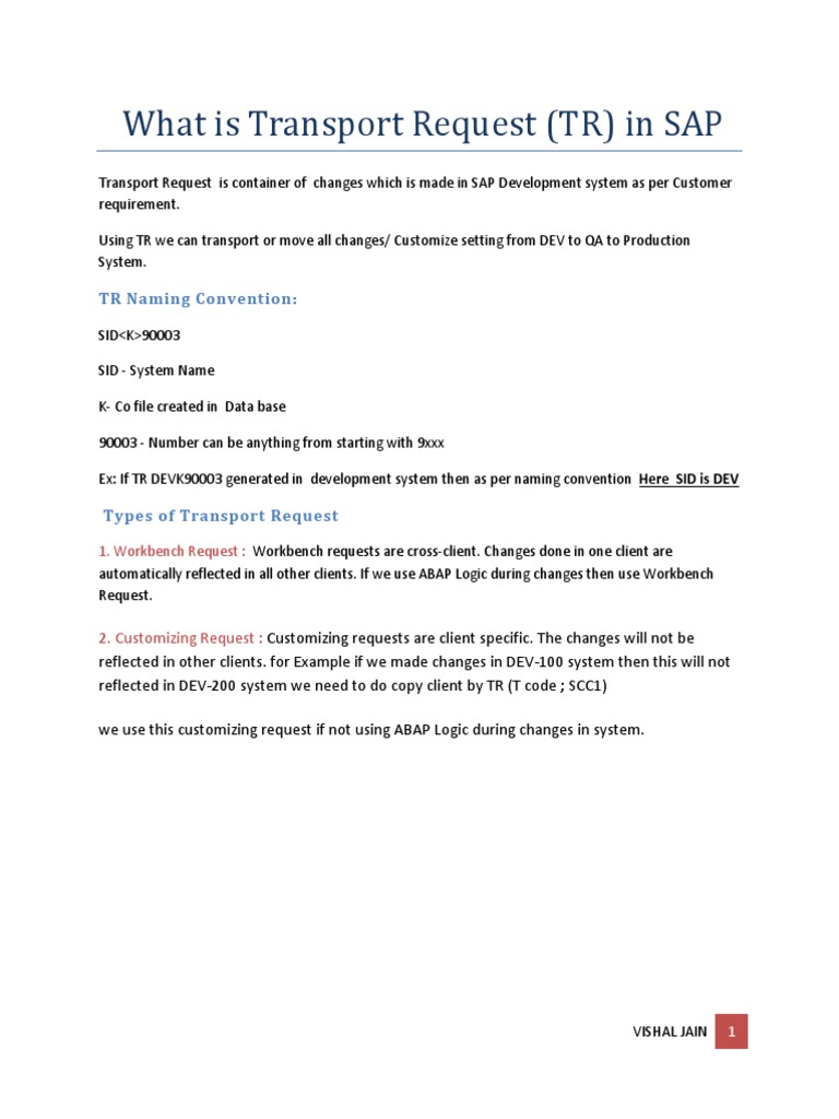 TR in SAP | PDF | Information Technology | System Software
