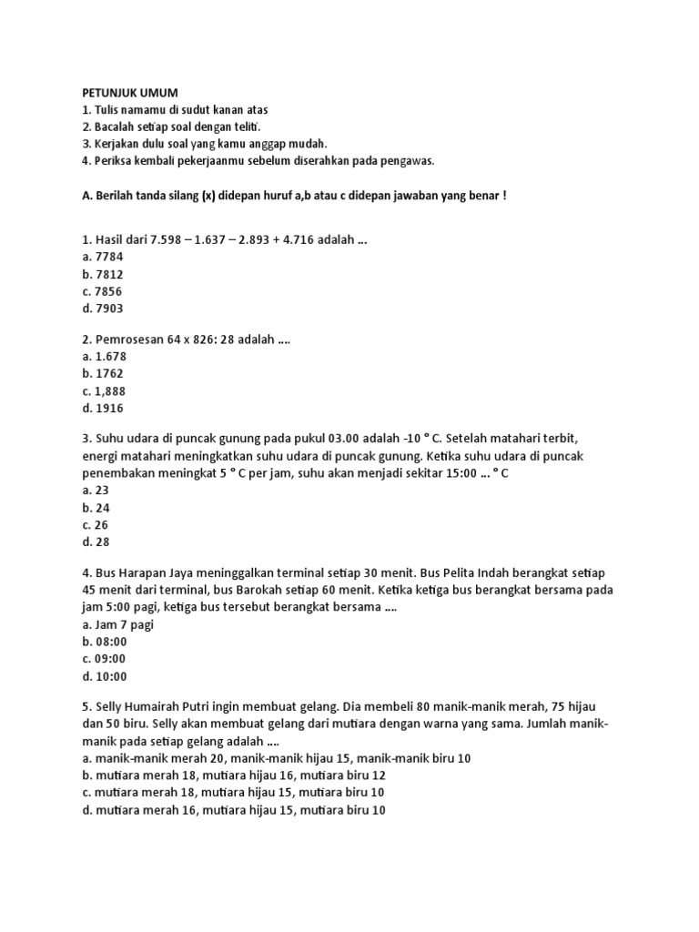 Soal Tryout MTK Kls 6 | PDF