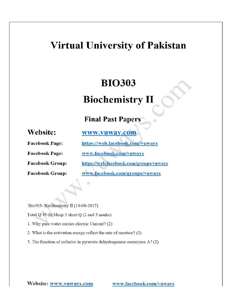 BIO303 Final Term Past Papers Page 0001 | PDF