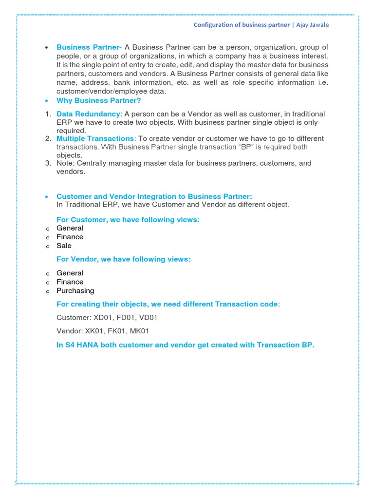 Configuring Business Partner Master Data for Vendors in SAP S/4HANA | PDF | Business ...