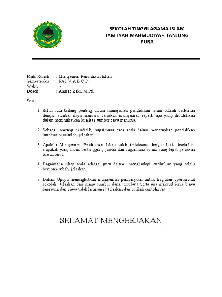 Soal Uas Mpi Zaki | PDF