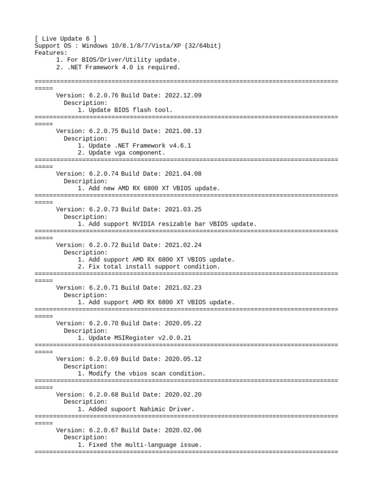 LiveUpdate 6.2 ReleaseNote | PDF | Bios | Windows Vista