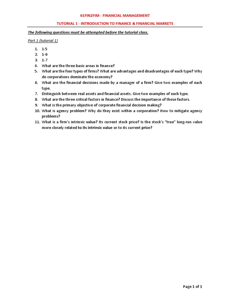 2023 - Tutorial 1 - FMA | PDF