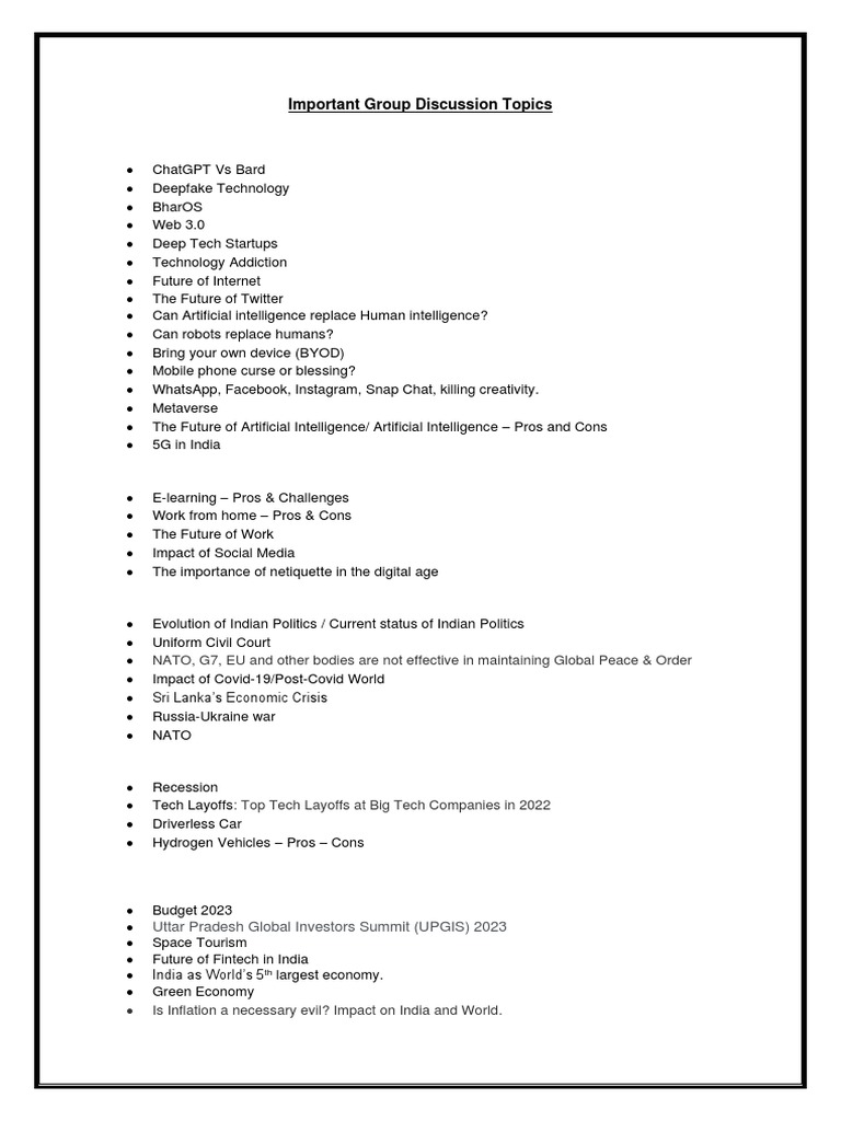 Important_Group_Discussion_Topics_Guidelines_Feb_2023 | PDF | Body ...