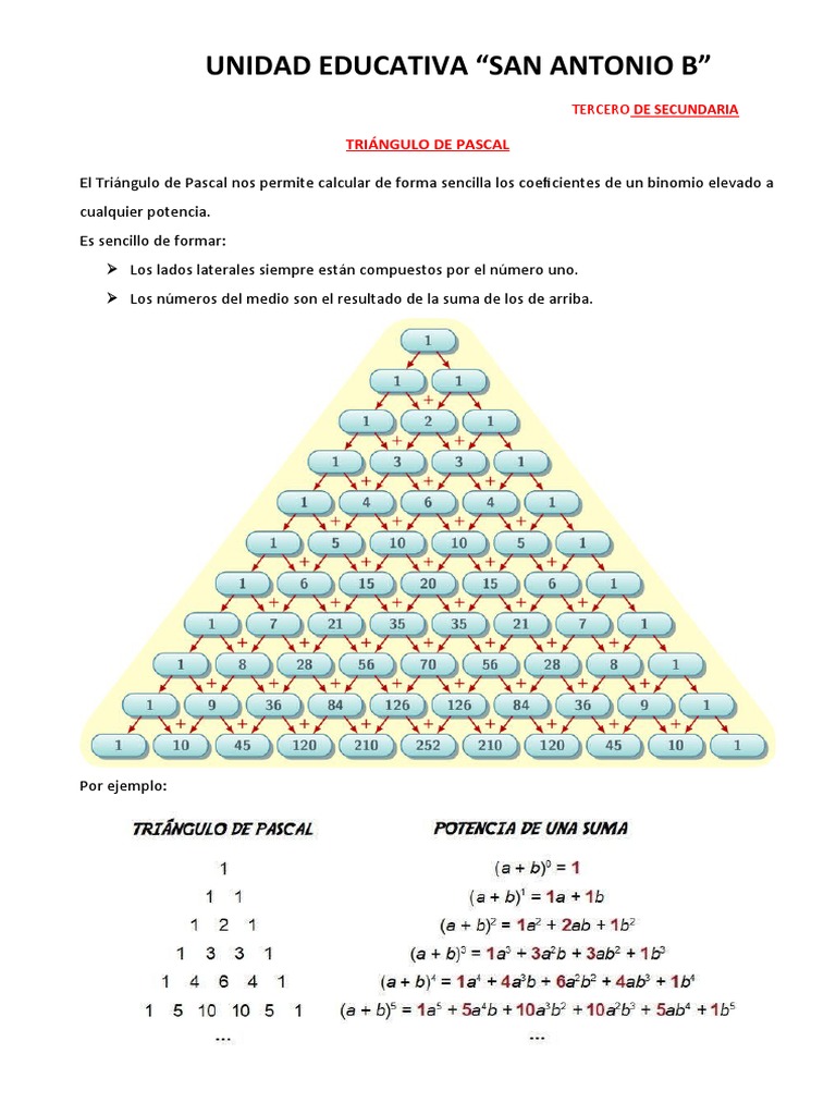 Triangulo de Pascal | PDF | Matemáticas recreativas | Matemática Elemental