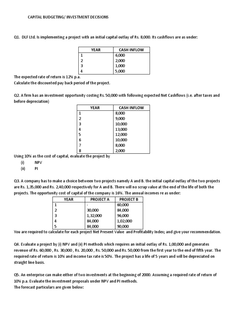 Capital Budgeting Notes | PDF | Net Present Value | Capital Budgeting