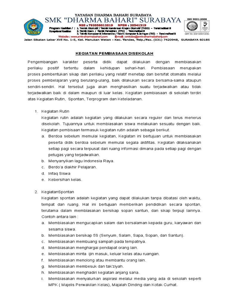 Pembiasaan Perilaku Positif di Sekolah | PDF