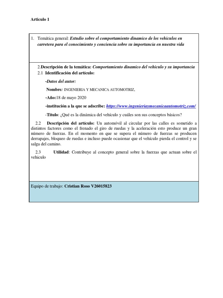 Estudio Sobre El Comportamiento Dinamico de Los Vehiculos en Carretera ...
