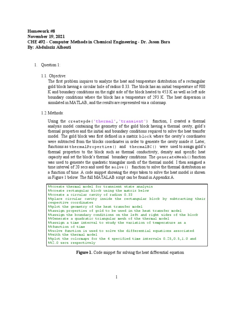 CHE 492 HW 8 Abdulaziz Alhouti | Download Free PDF | Heat | Equations CHE 492 HW 8 Abdulaziz Alhouti | Download Free PDF | Heat | Equations