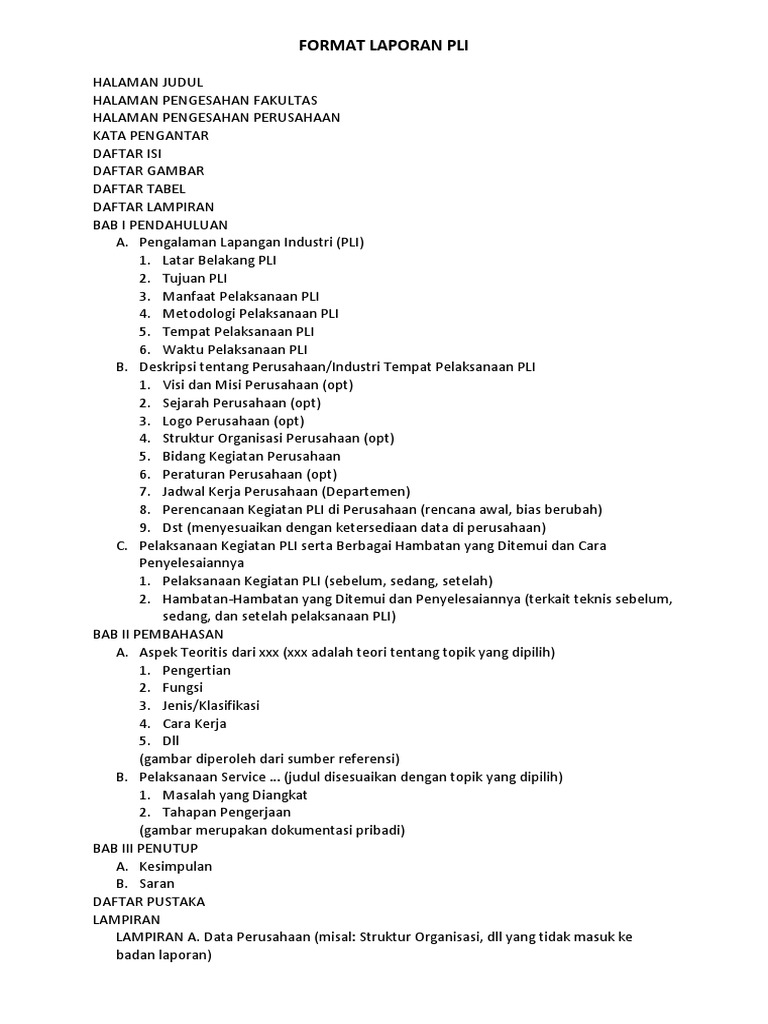 FORMAT LAPORAN PLI v3 - Pembimbing Milana | PDF