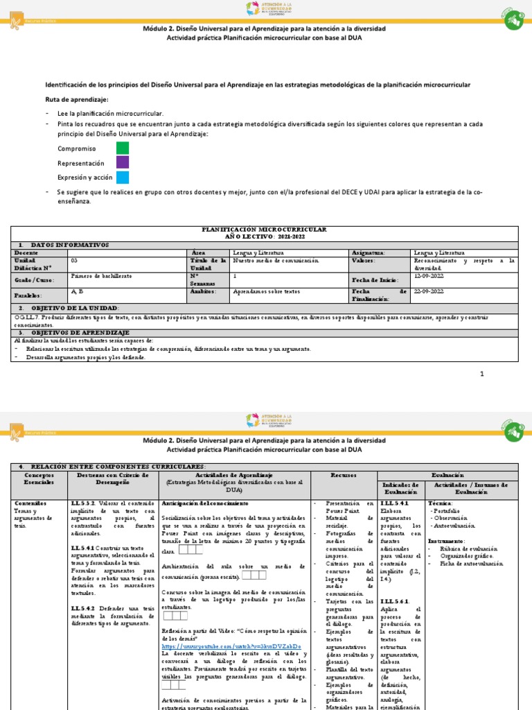 Planificación Microcurricular DUA | PDF | Evaluación | Aprendizaje