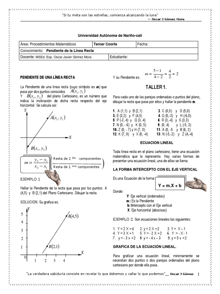 Conceptos de Pendiente y Ecuación Lineal | PDF | Pendiente | Línea (geometría)