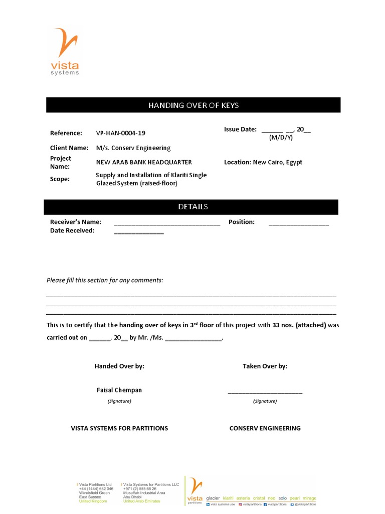 Handing Over of Keys | PDF