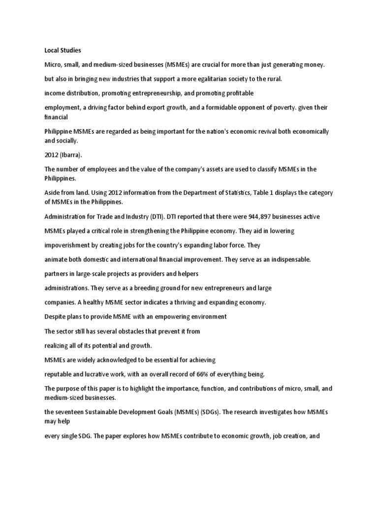 Local Studies | Download Free PDF | Small And Medium Sized Enterprises ...