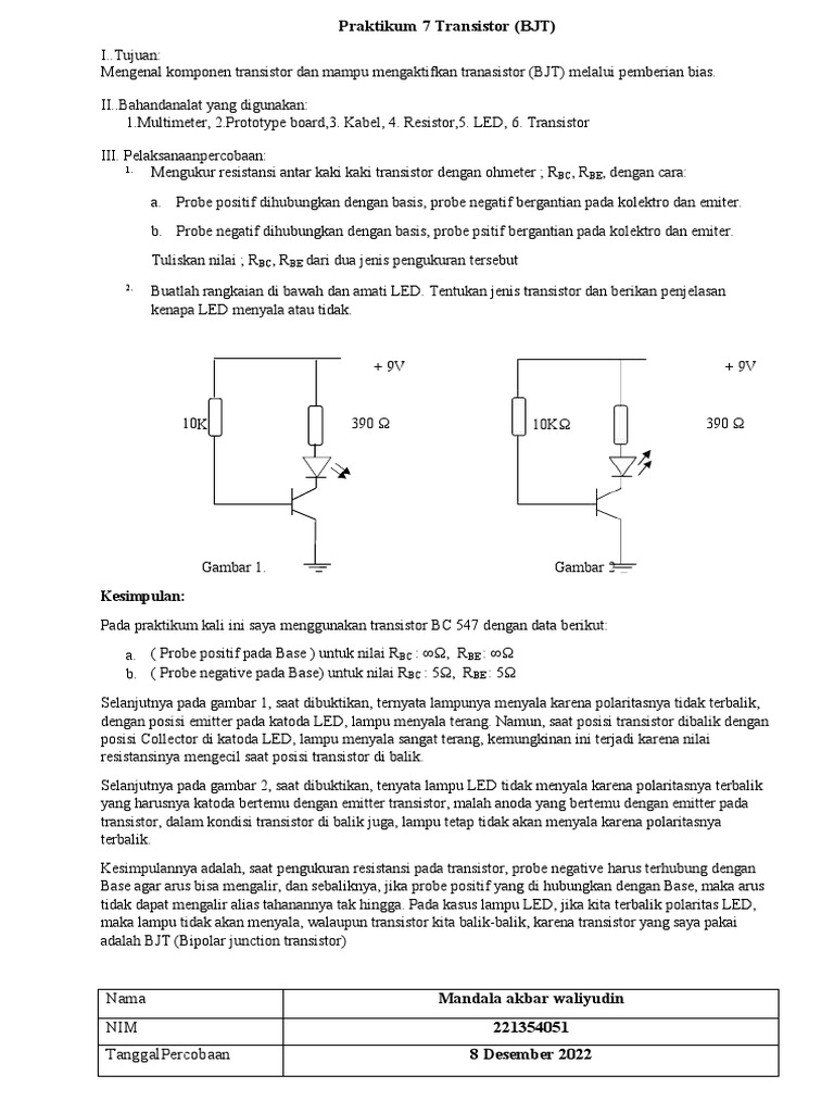 Praktikum 7 Transistor - Mandala | PDF