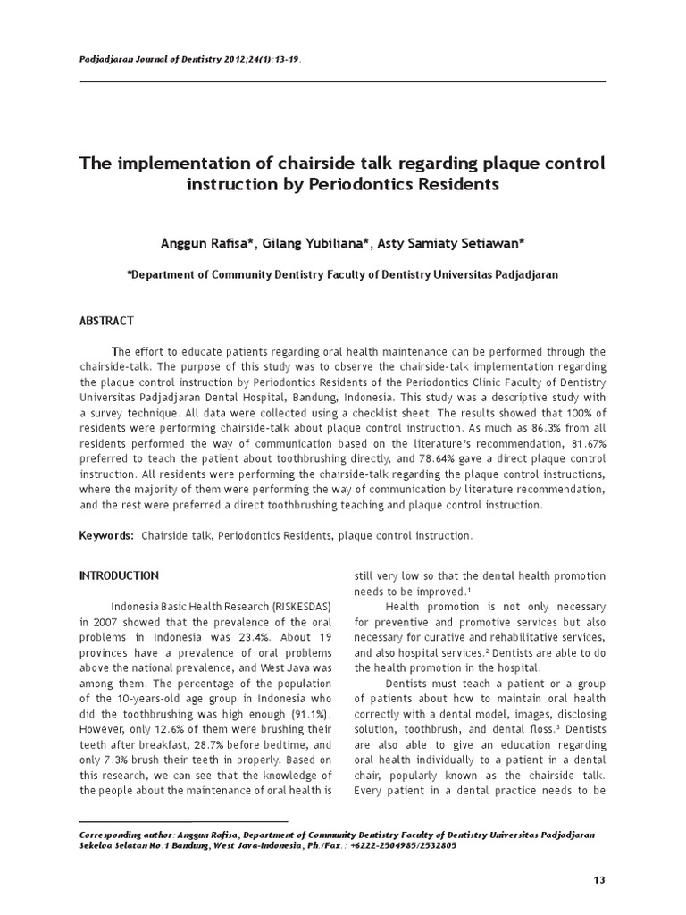 Pelaksanaan Chair Side Talk | PDF | Oral Hygiene | Toothbrush