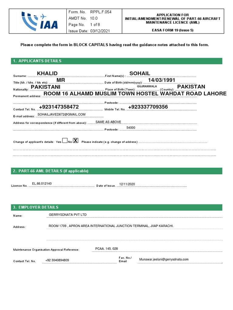 RPPL F 054 Easa Form 19 | PDF | Credit Card | Signature