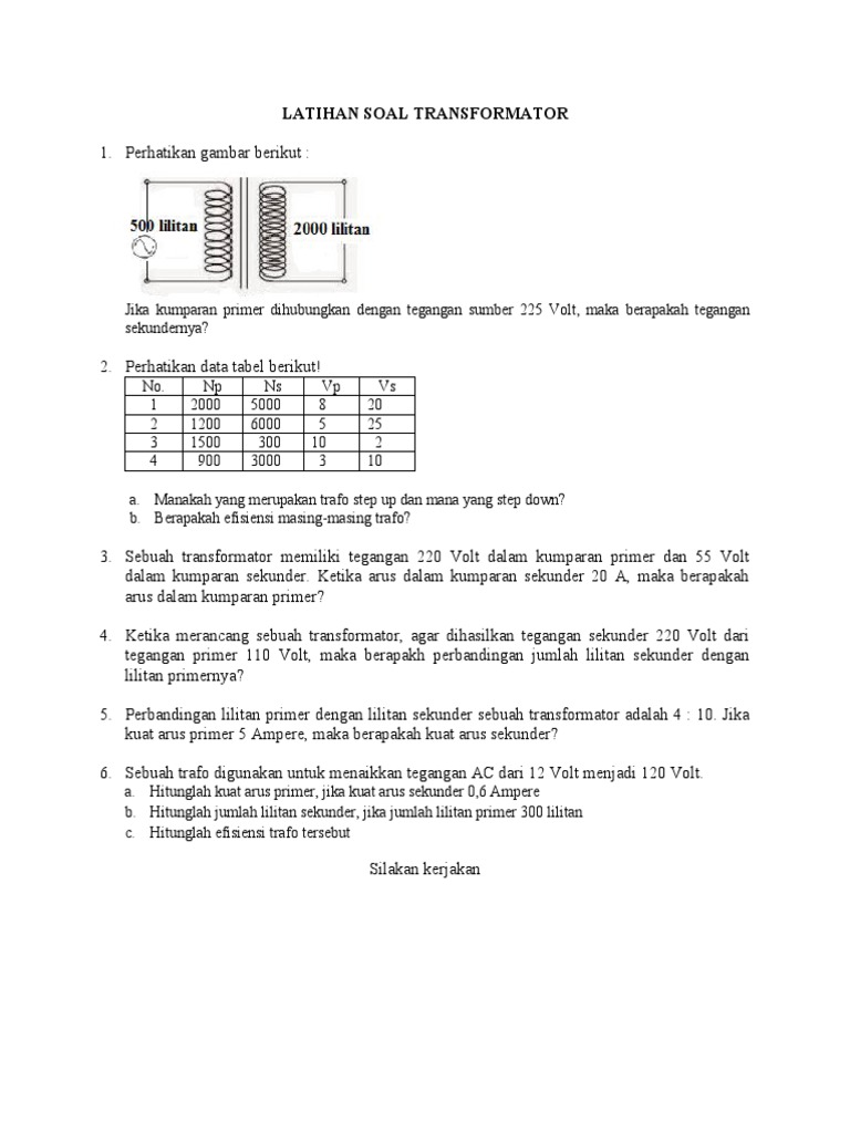 Latihan Soal Transformator | PDF