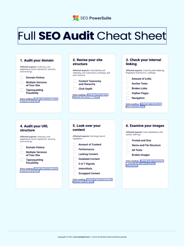 Seo Audit Cheat Sheet | PDF | Search Engine Optimization | Information Technology Management