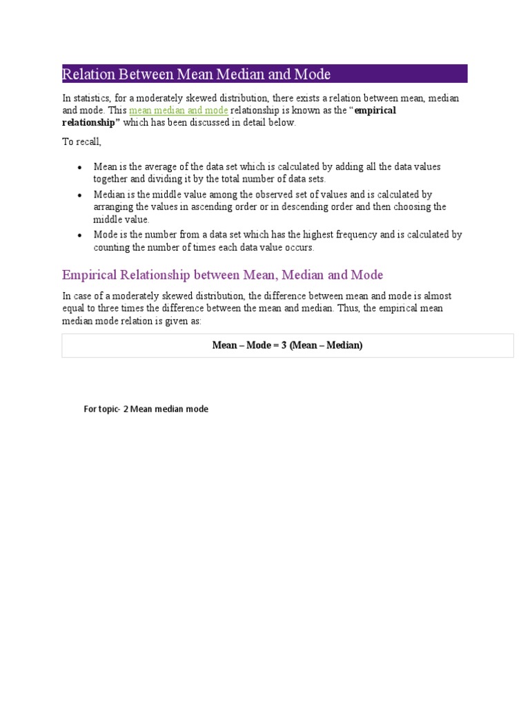 Relation Between Mean Median and Mode | PDF Relation Between Mean Median and Mode | PDF