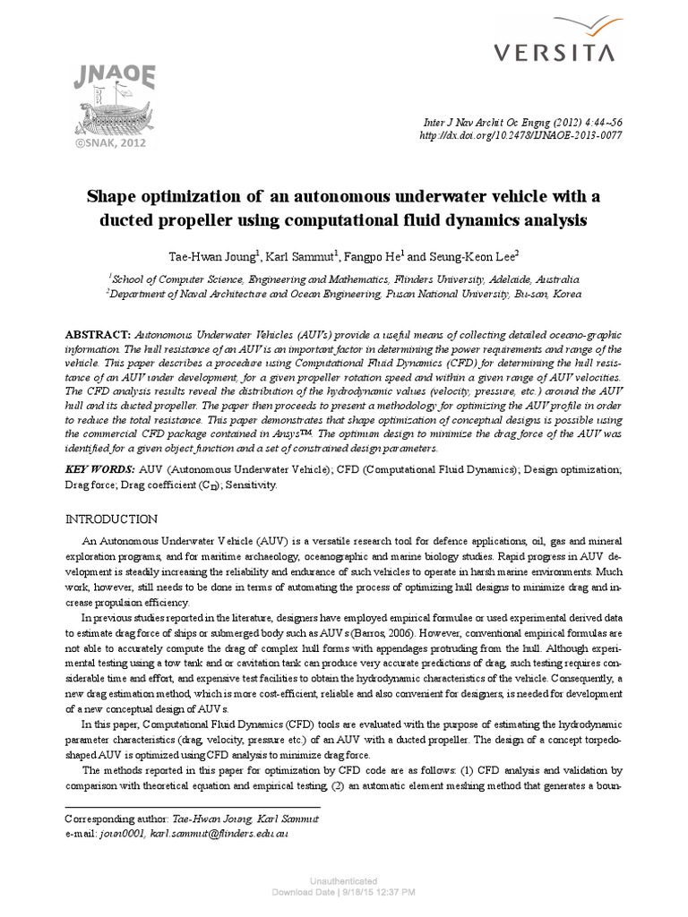 Shape Optimization of An Autonomous Underwater Vehicle With A Ducted ... Shape Optimization of An Autonomous Underwater Vehicle With A Ducted ...