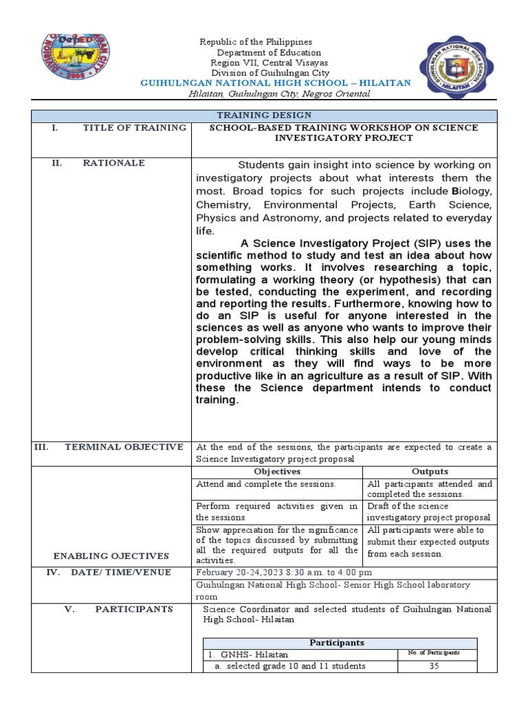 2023 SIP Proposal TRAINING-DESIGN | PDF | Science | Scientific Method