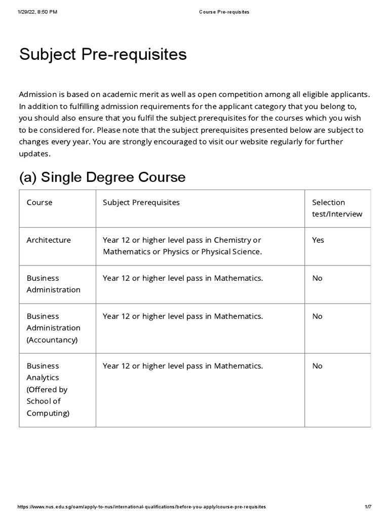 NUS Course Prerequisites Overview | PDF | Engineering | University And ...