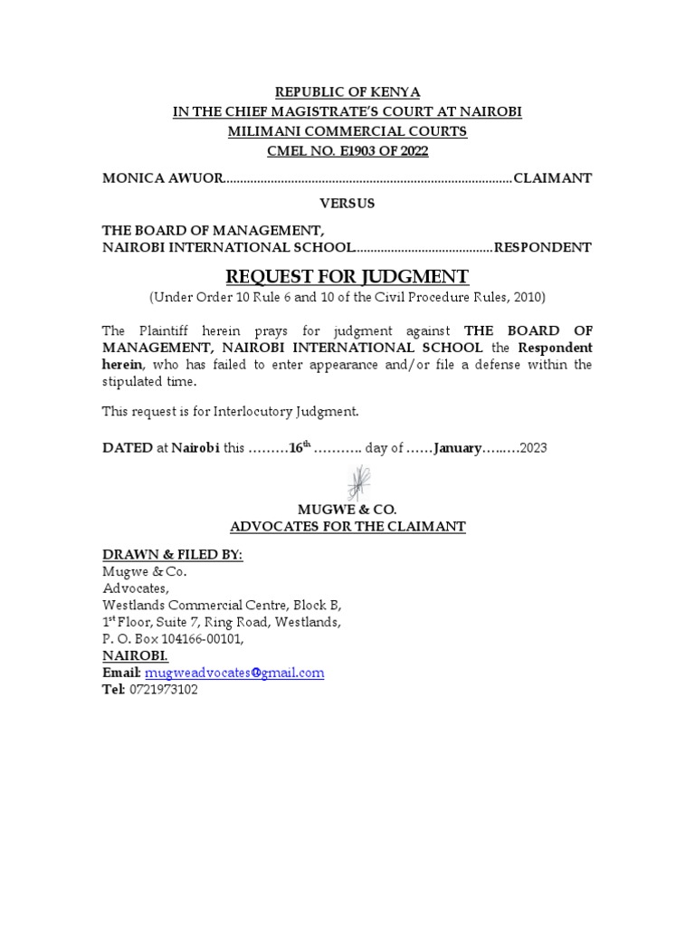 Request for Interlocutory Judgment in Kenya | PDF | Finance & Money ...