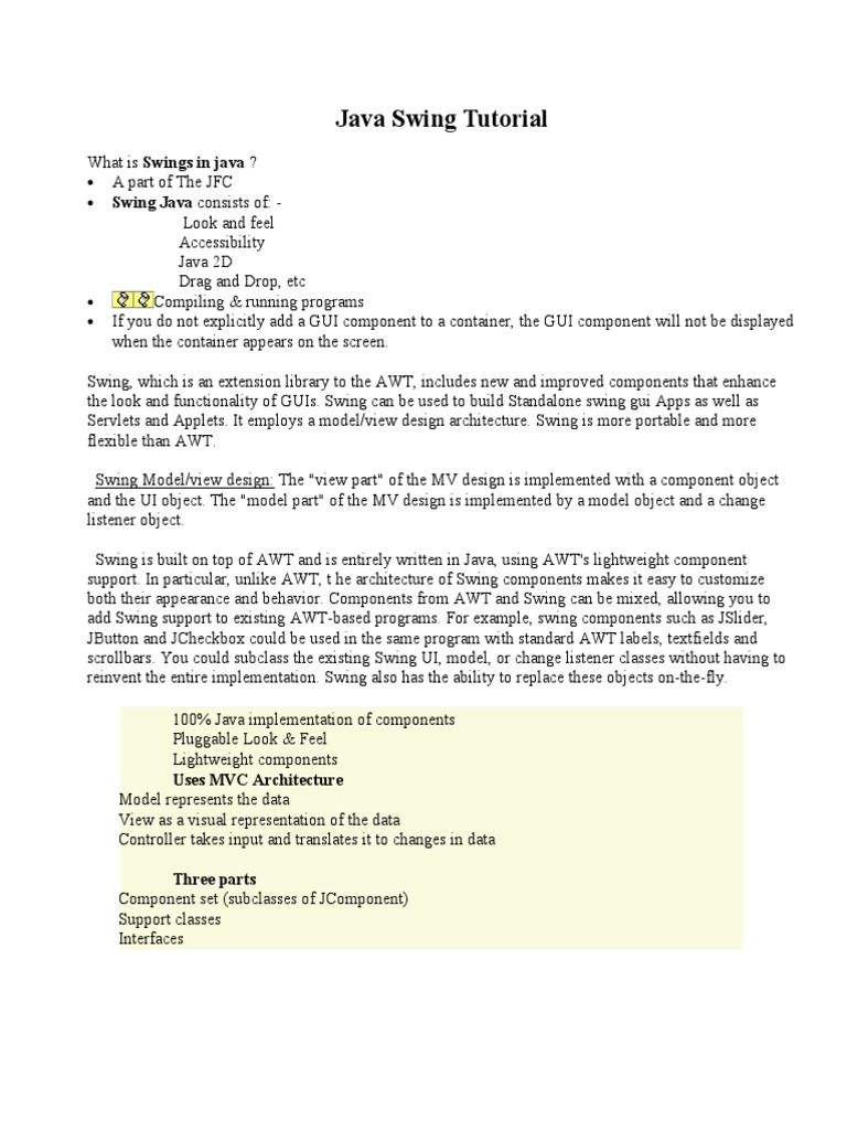 Java Swing Tutorial: Build GUIs with Swing Components | PDF | Java (Programming Language ...
